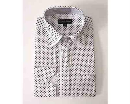 Mini Polka Dot Design White Standard Cuff Classic Fit Men's Dress Shir