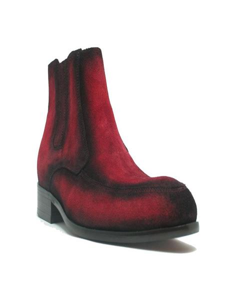 Mens Dress Ankle Boots Red Color Leather Suede Chelsea Cheap Priced Me