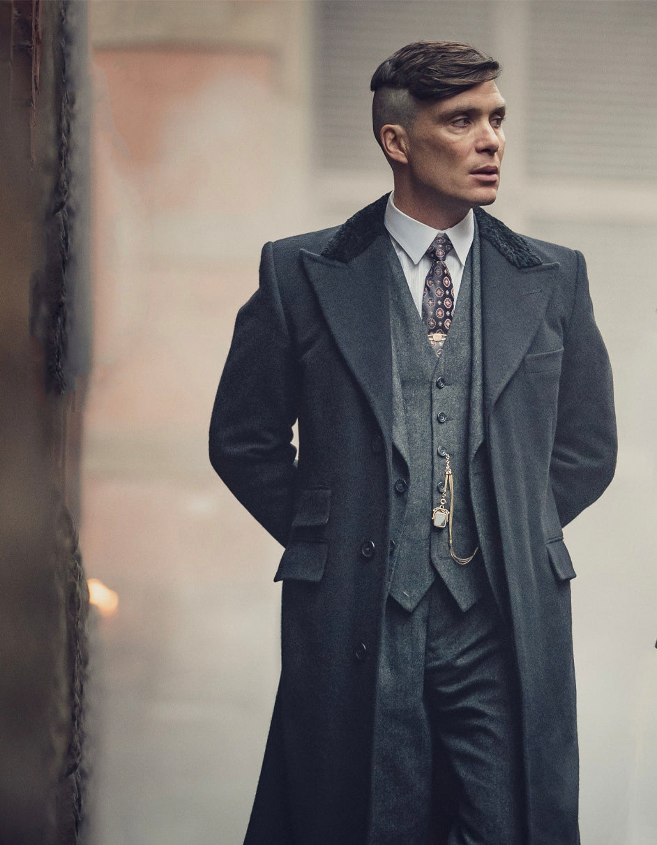 Mens Costume Thomas Shelby 3PC Suit & Black Overcoat MensItaly