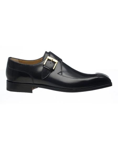 Ferrini Men's Black Bicycle Toe French Calfskin Tone Monk Strap Shoes