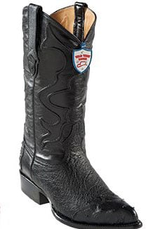 Wild West Black J-Toe Smooth Ostrich Wing Tip Cowboy Boots - Botas De