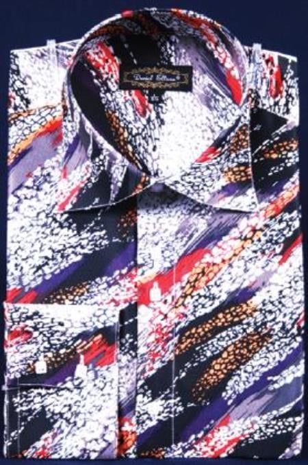 Fancy Polyester Dress Fashion Shirt With Button Cuff Black / Red Men's