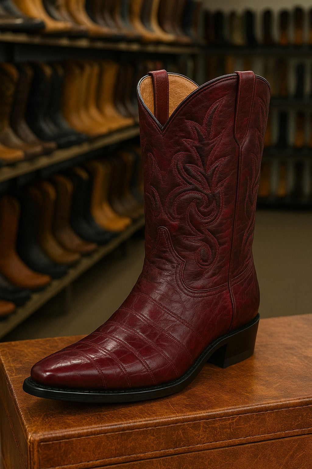 Mens Eel Cowboy Boot - "Burgundy" Boot