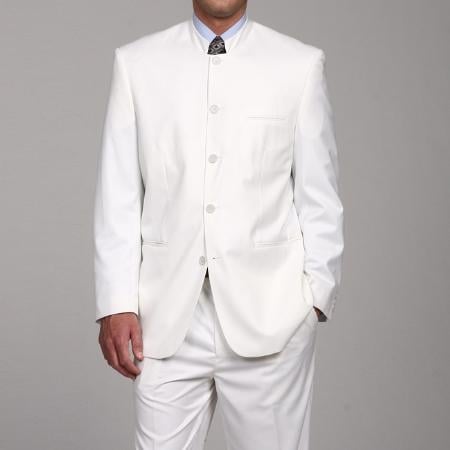 Designer Brand Men's White 5 button Mandarin Collar Suits For Men - Al