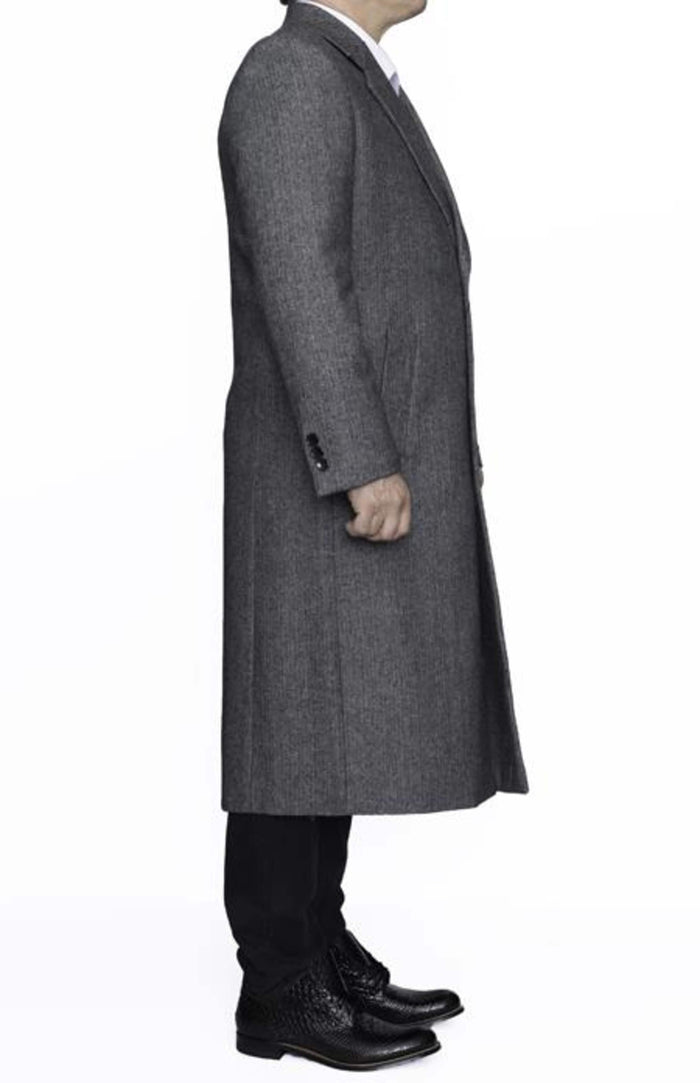 Full Length Men's Top Coat In Grey Herringbone MensItaly