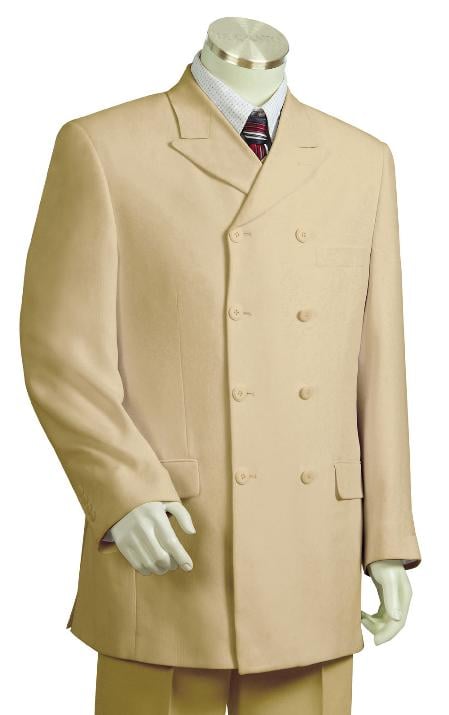 Men's Triple Breasted 8 Button Wide Leg Taupe Fashion Suit Double Brea