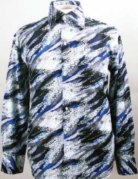 Blue Fancy Polyester Dress Club Clubbing Clubwear Shirts With Button C