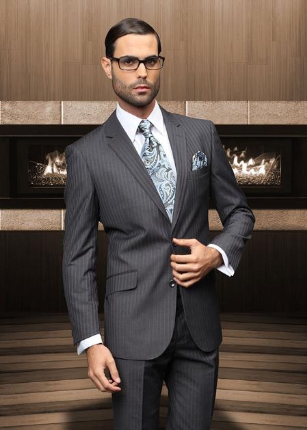 TZBer Pick Stitch Collar Slanted Pocket 2 Button Charcoal Shadow Strip