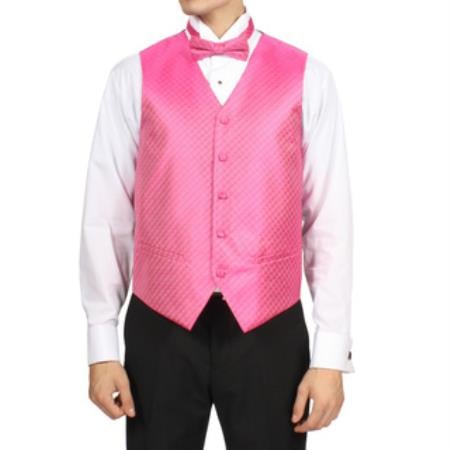 Men's Fuchsia ~ fuschia~ hot Pink Diamond Pattern 4-Piece Men's Vest S