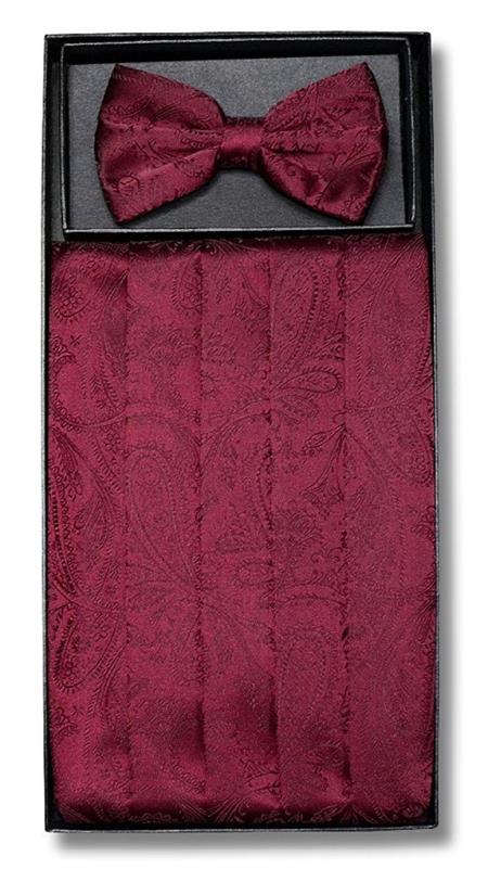 Men's Polyester Bowtie & Matching Cummerbund Burgundy ~ Wine ~ Maroon