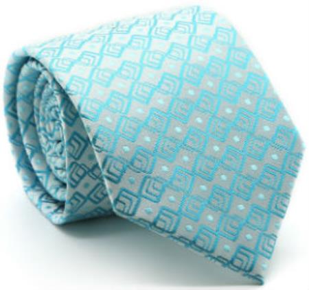Men's Premium Triple Square Pattern Ties Turquoise - Men's Neck Ties