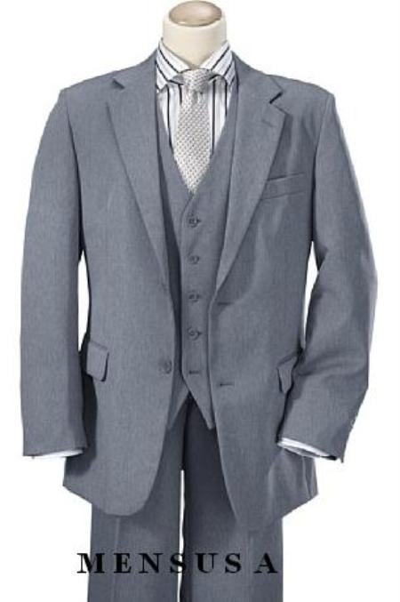 Mens Three Piece Suit - Vested Suit High Quality Mid Gray 2 Button Ves