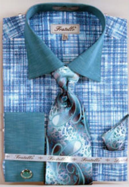 Mens Turquoise Dress Shirt Mens Turquoise Cuff Links French Cuff Dress