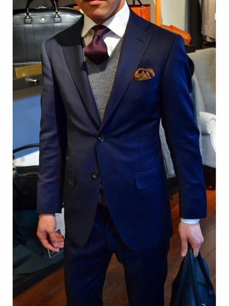 Navy Blue Suit For Men With Grey Vest Vested 3 Piece suit