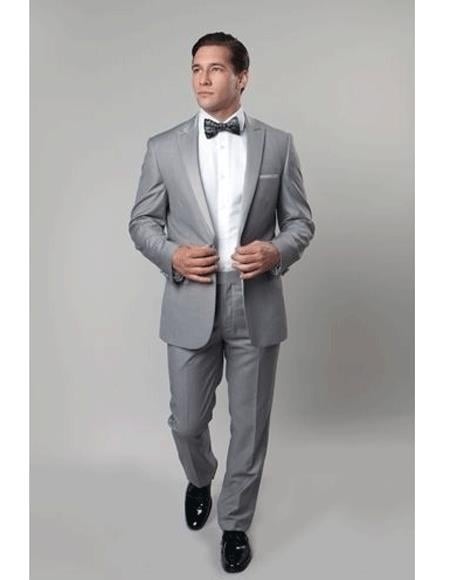 Men's 1 Button Slim Fit Gray Prom Outfit suit Flat Front Pants