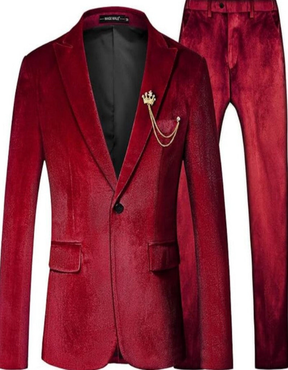 Mens One Button Slim Fit Peak Label Suit Red MensItaly