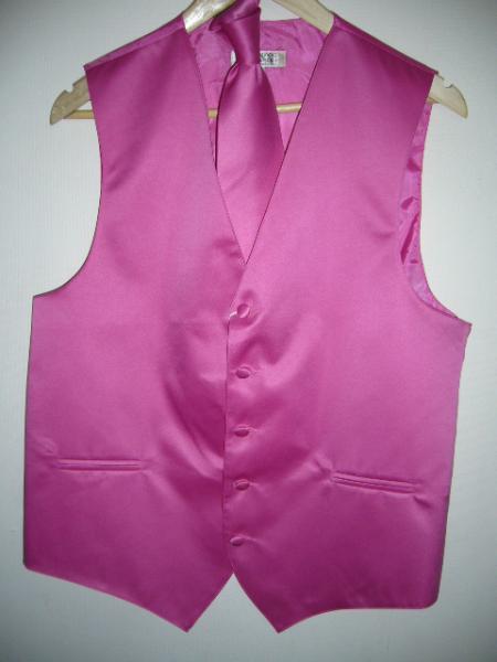 HOT Pink Tuxedo ( FUESHA ) DRESS TUXEDO WEDDING Vest ~ Waistcoat ~ Wai