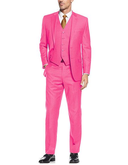Men's 2 Button 3 Piece Vested Modern Fit Suits Flat Front Pants Suit i