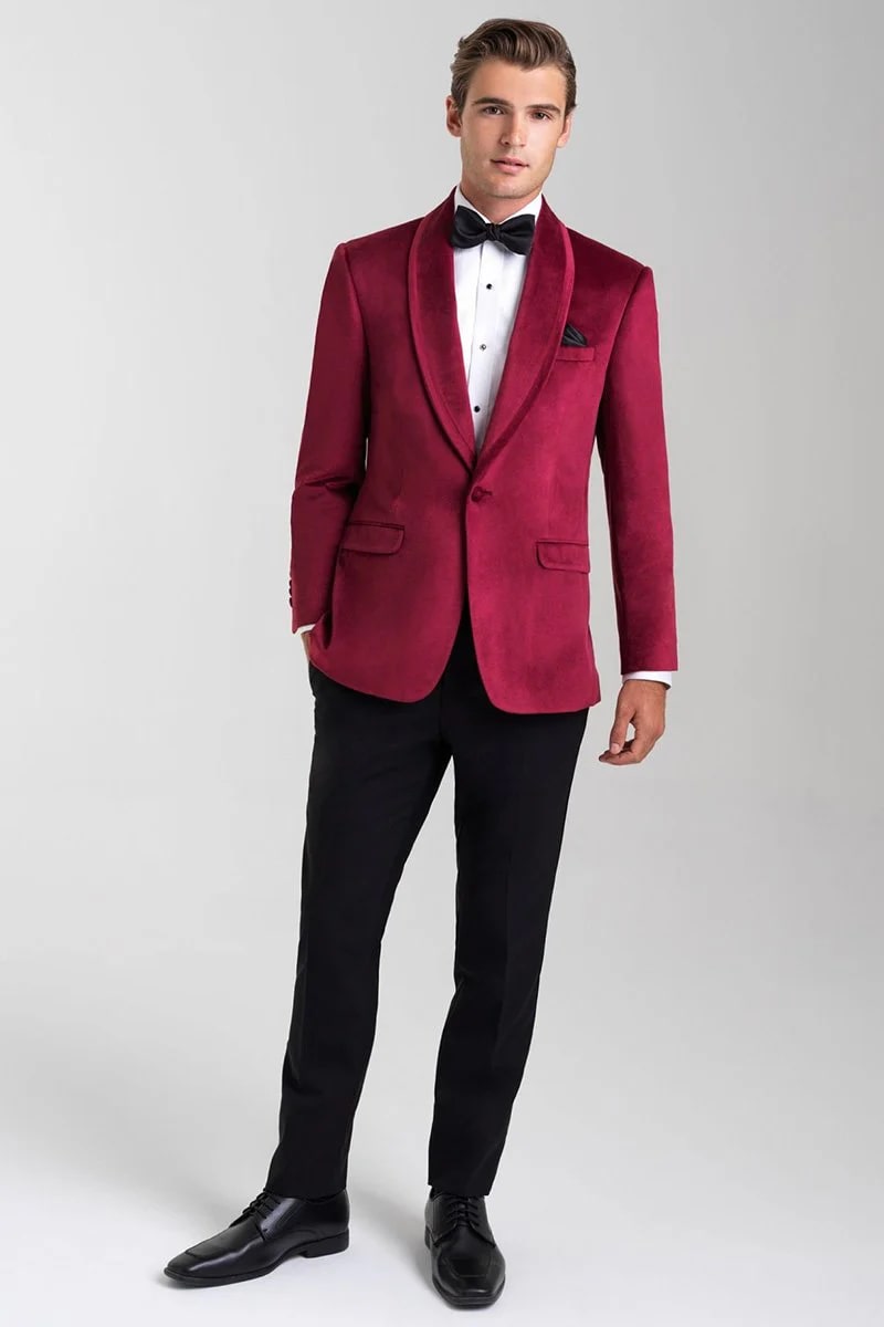 Velvet Blazer - Mens Blazer - Dinner Jacket - Venice Ruby Red Velvet D
