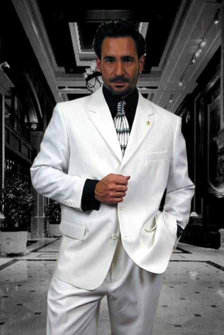 3 buttons Solid All White Suit For Men EXTRA FINE 2PC Single breast Su