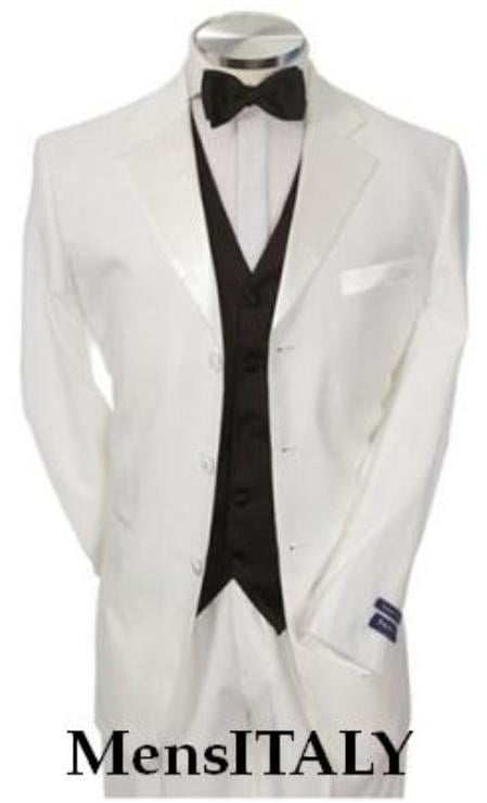 Light Weight White Men's Tuxedo 3 Buttons + Black Vested + Tuxedo Shir