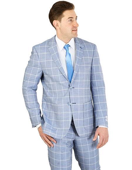 Men's Wedding - Prom Event Bruno Blue Modern Fit Suits 2 Button Square