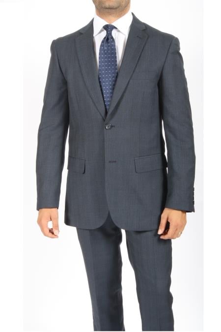 2 Button Slim Fitted Blue Subtle Glen Plaid Men's Cheap Priced Busines