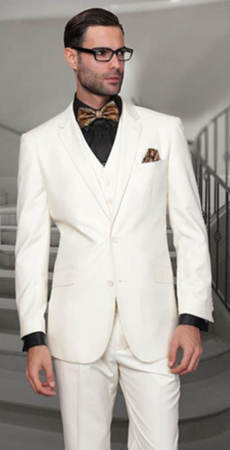 Notch Lapel Two Buttons Side Vented Vested No Pleated Pants 100% Wool