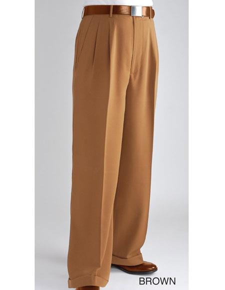 Men's Wide Leg Pants Mocca~Coffee~Light Brown Double Pleated Besom Rea