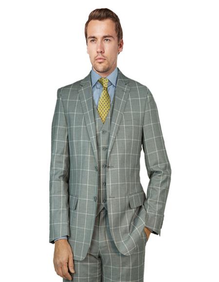 Bertolini Silk & Fabric Suit Gray Windowpane- High End Suits - High Qu