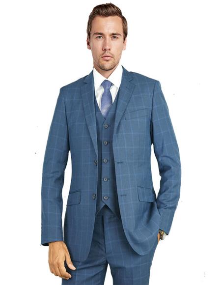 Bertolini Silk & Fabric Suit Charcoal Blue Windowpane- High End Suits