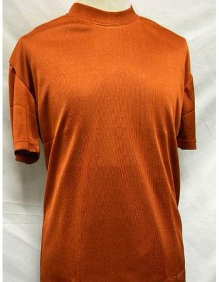 Short Sleeve Rust Mock Neck Shirts For Mens