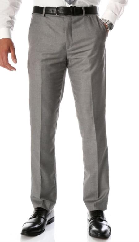 Men's Grey Slim Fit Flat-Front Men's Dress Pants - Cheap Priced Dress