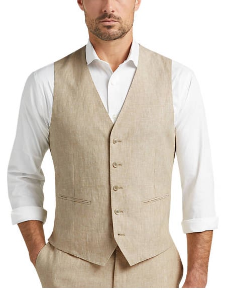 Five Button Besom pocket Men's Tan Chambray Slim Fit Suit Separates Ve