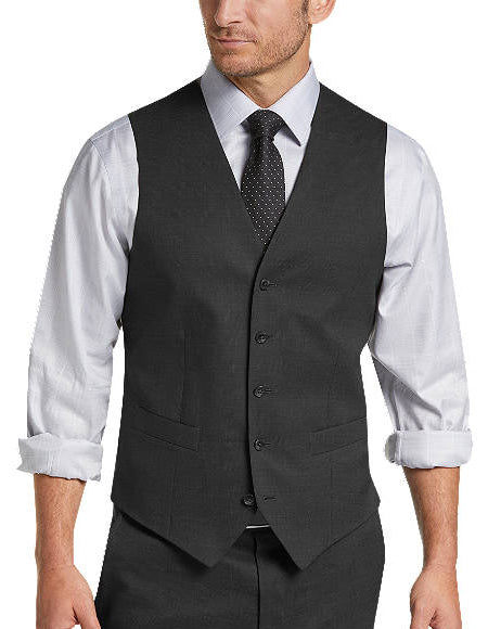 Five Button Besom pocket Men's Charcoal Tic Modern Fit Suits Separates