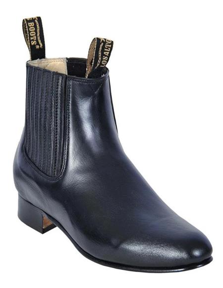 Black Los Altos Boots Men's Charro Botin Short Ankle Deer Leather Boot