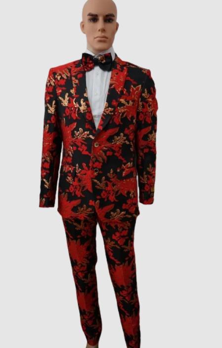 Prom Suits - Wedding Suit - Paisley Suit - Floral Suit + Matching Bowt