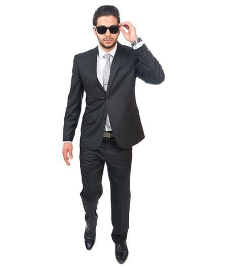 34s Suit - 34 Short Shiny Black Suit - Size 34 Suit - 34s Slim Fit Sui