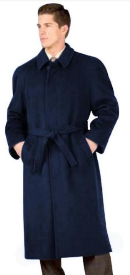 48 Inch Men's Dress Coat Belted Long Men's Dress Topcoat - Winter Coat