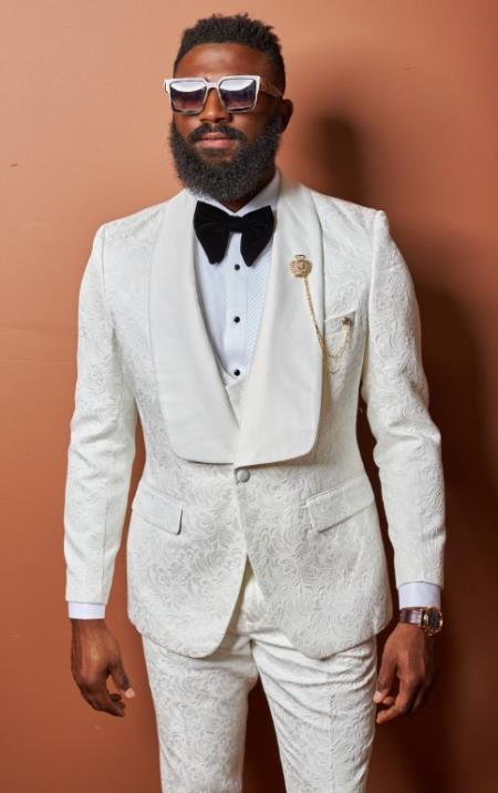 Ivory Dinner Jacket - Ivory Blazer - Cream Paisley Wedding Tuxedo Jack