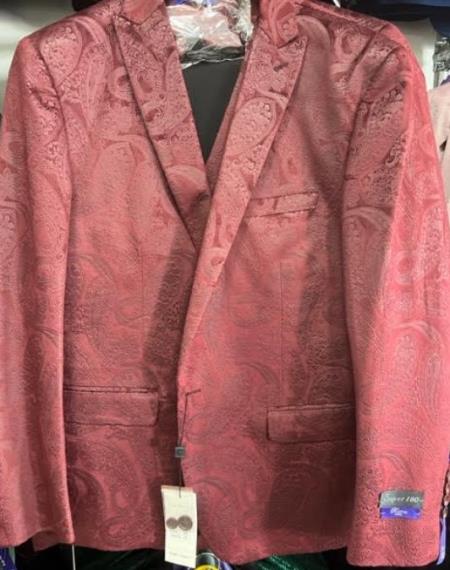Mens Prom Tuxedo Paisley Suit - Wedding Floral Suit- Peach Wedding Jac
