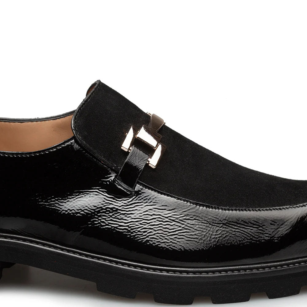 Mezlan Valone Hi-Shine & Suede Lug Slip-On Black (21763)