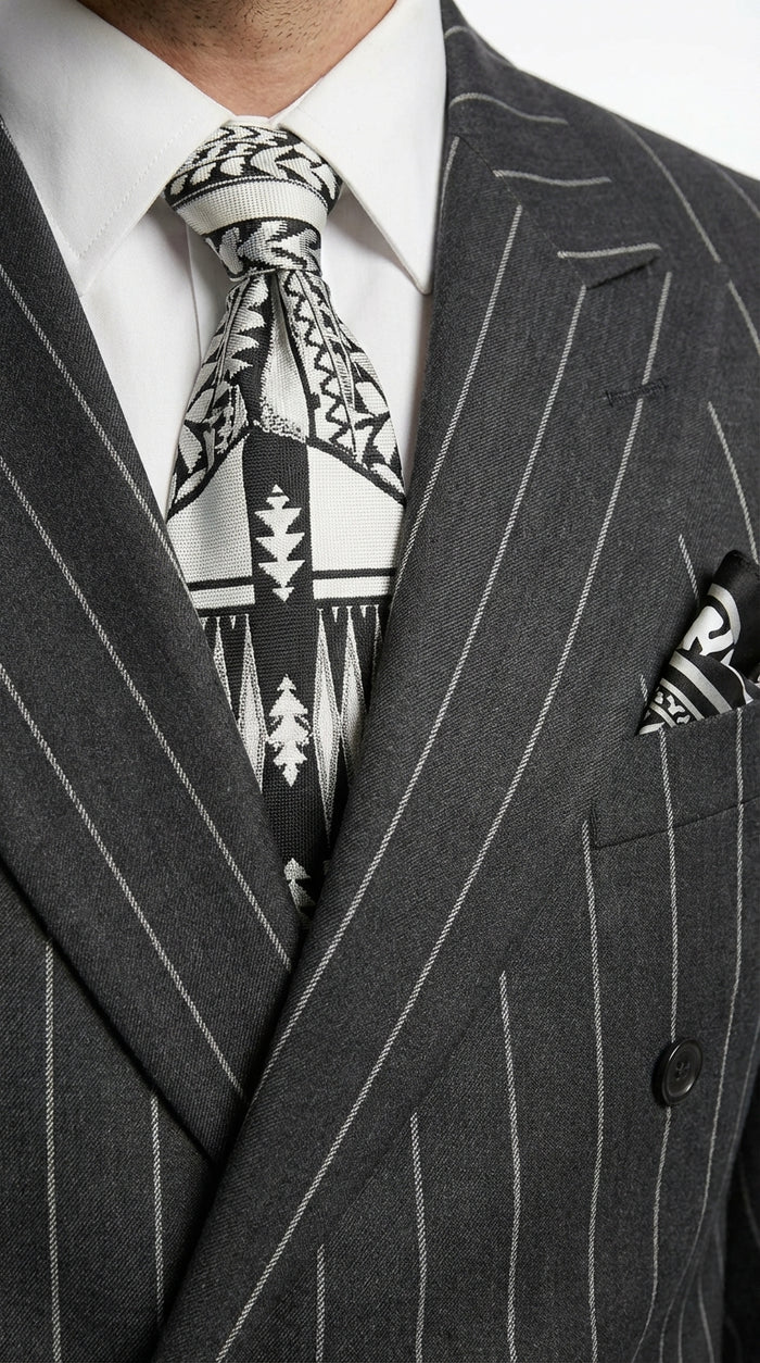 Mens Black Pinstripe AI Capone Suit – Vintage 1920s Gangster Style Thr