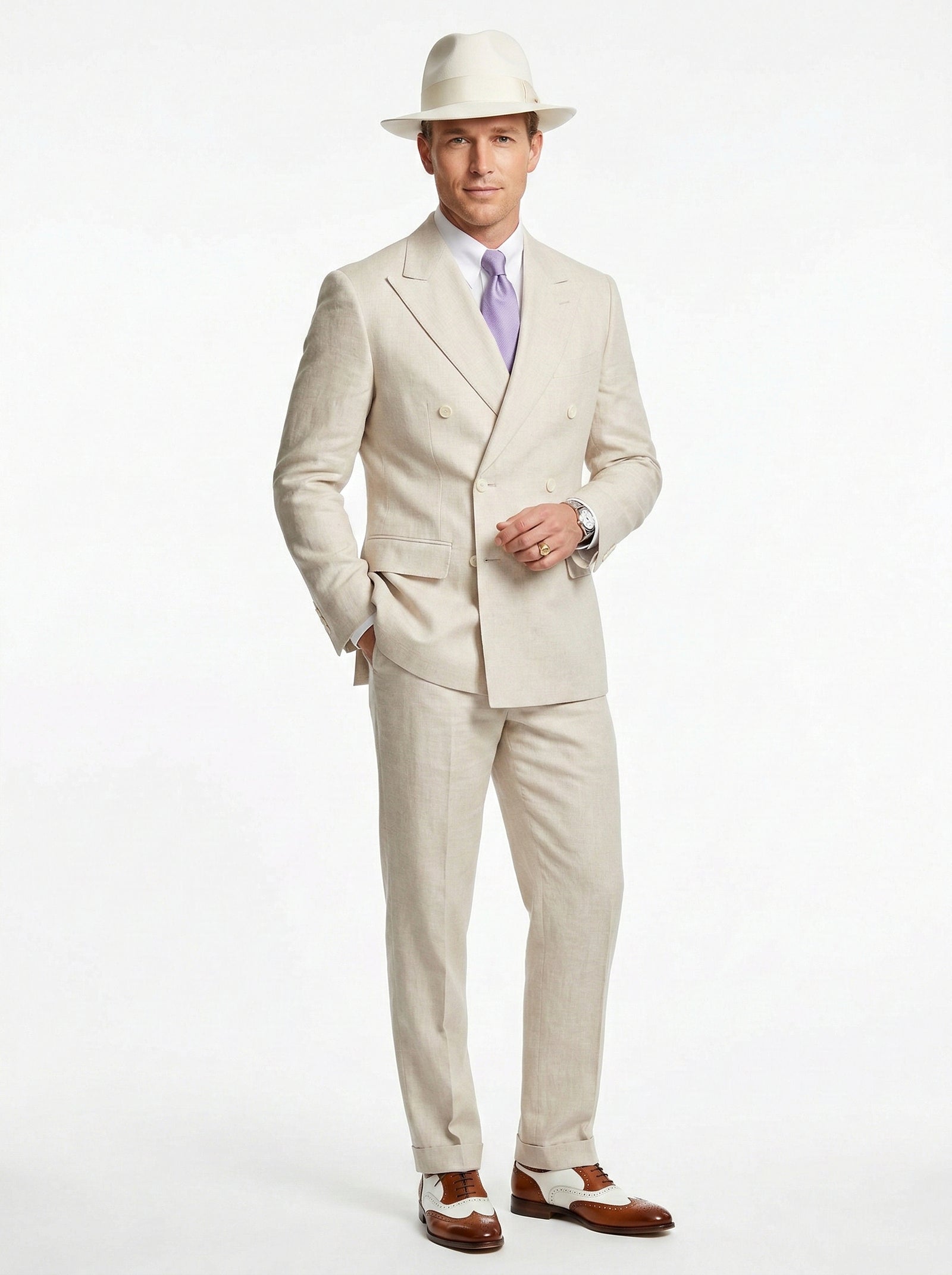 Mens Ivory Off White Double Breasted AI Capone Suit – Classic 1920s Vi