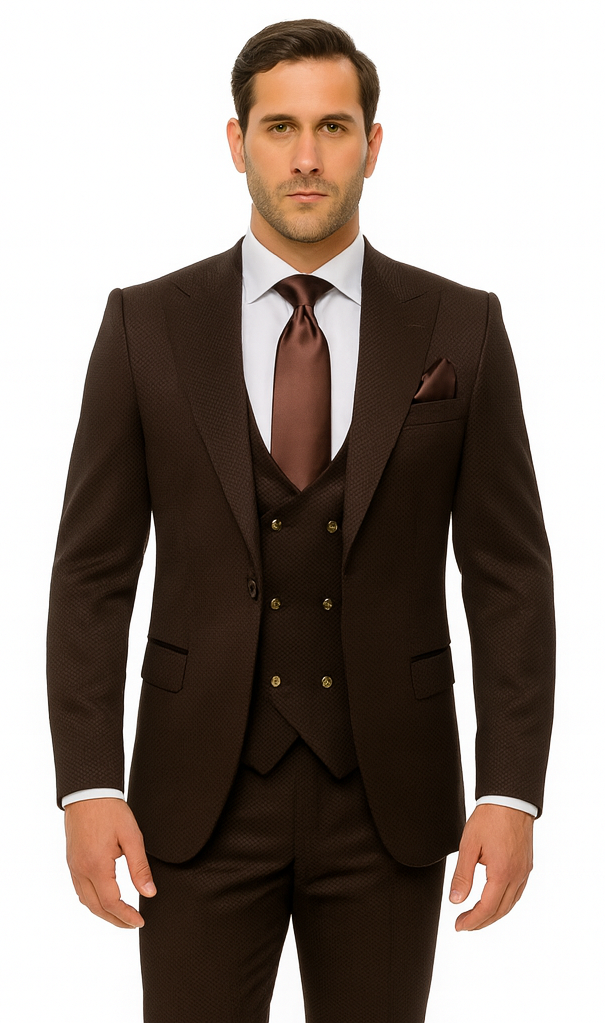 Rossi Man BOND RM1753 Slim Fit 3-Piece Suit – 1-Button Peak Lapel Men’