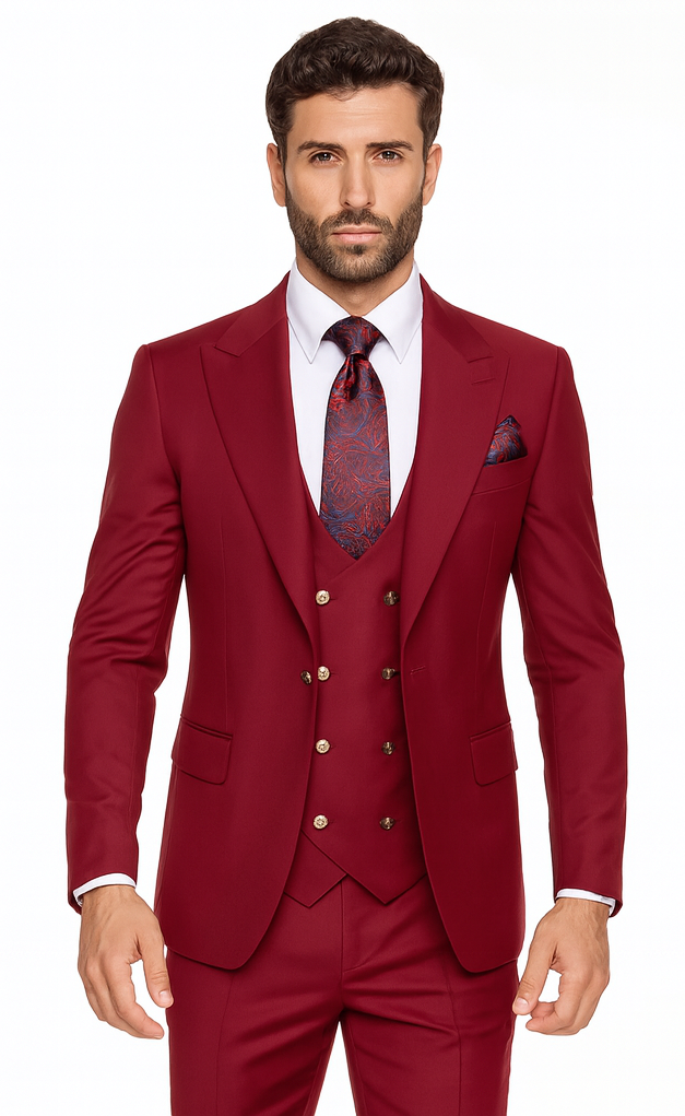 Rossi Man BOND RM1777 Slim Fit 3-Piece Red Suit – Modern Men’s Formalw