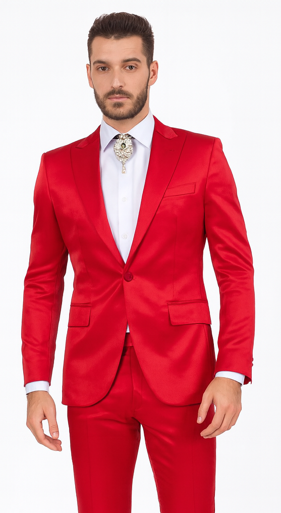 Rossi Man LEO RM1621 Men’s Slim Fit 3-Piece Red Designer Suit – Formal