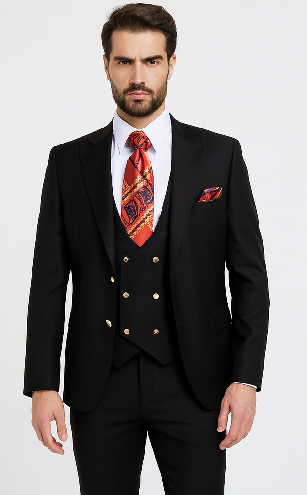Rossi Man MAX RM1101 Black Slim Fit 3-Piece Suit – Men’s Modern Formal