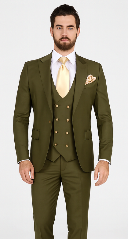Rossi Man MAX RM1775 Olive Green Slim Fit 3-Piece Suit – Men’s Formalw