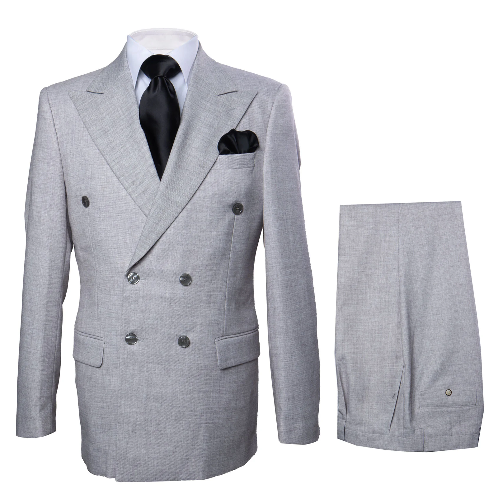 Rossiman Men’s Grey Wool Suit – Classic Fit with Baggy Pleated Wide-Le
